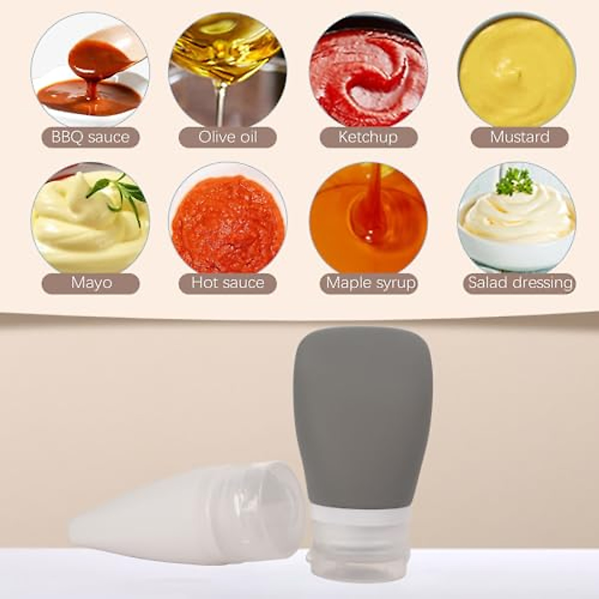 Ksooly 4-Pack 1.3Oz. Squeeze Salad Dressing Bottles with Cleaning Brush | Small Salad Dressing Container to Go | Portable Sauce Bottle Condiment Bottles | Food-grade Silicone, BPA Free