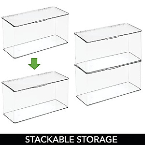 mDesign Kitchen Pantry and Fridge Storage Organizer Box Containers with Hinged Lid for Shelves and Cabinets - Holds Food, Snacks, Seasonings, and Utensils - Lumiere Collection - 2 Pack - Clear