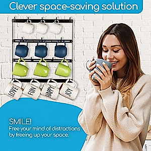 ARKtec Decor Coffee Cup Rack with Adjustable Hooks. Customizable Mug Racks for Wall, Coffee Mug Wall Rack, Coffee Mug Rack Wall Mounted, or Mug Holder for Wall Display, Storage & Organization