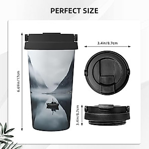 WANGXUEE Mountain Lake Boats Print 500ml Stainless Steel Travel Tumbler Double Wall Vacuum Insulated Coffee Mug