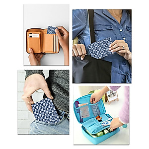 Carosoffe Blue White Small Compact Mirror for Purse, Geometric Abstract Art Retro Linen Texture Travel Makeup Mirror for Women Men, Rectangular Handheld Compact Pocket Mirror 4 PCS