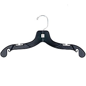 NAHANCO 2414 Junior Plastic Hangers, Super Heavy Weight Shirt Hangers, Swivel Hook, 14" Black (Pack of 100)