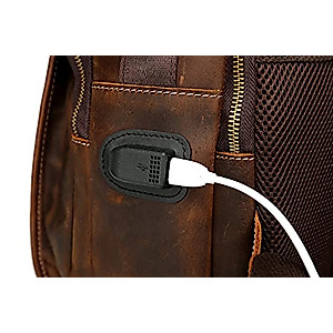 LANNSYNE Vintage Genuine Leather Backpack For Men 15.6 Inch Laptop Bag School Bag Overnight Weekender Camping Daypack Rucksack