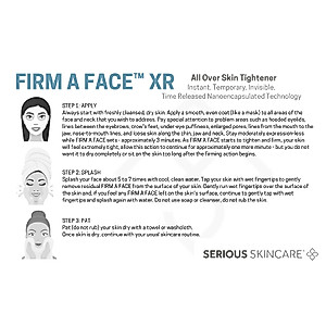 Serious Skincare Firm A Face XR - Instant Skin Tightener - Reduce and Smooth Appearance of Fine Lines, Wrinkles and Enlarged Pores - Temporary and Invisible Lift for Face and Neck - 3.2 Fl Oz