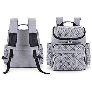 HYBLOM Diaper Bag Backpack With Baby Stroller Straps, Stylish Travel And Organizer For Women & Men, 12 Pockets, Grey