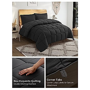 ZHGANLO Queen Comforter Set -3 Pieces Black Comforter Set for Queen Size Bed, Quilted Bedding Sets Queen for All Season, Bed in a Bag with 1 Comforter and 2 Pillowcases