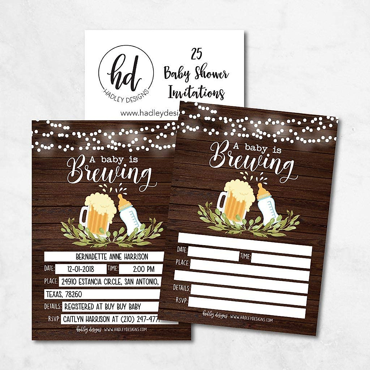 25 Brewing Baby Shower Invitations, 25 Book Request Baby Shower Guest Book Alternative, 25 Baby Shower Diaper Raffle Tickets For Baby Shower Games To Play, Beer Vintage Bottle Diaper Raffle Cards