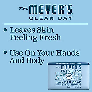 MRS. MEYER'S CLEAN DAY Bar Soap, Use as Body Wash or Hand Soap, Made with Essential Oils, Rain Water, 5.3 oz, 1 Bar
