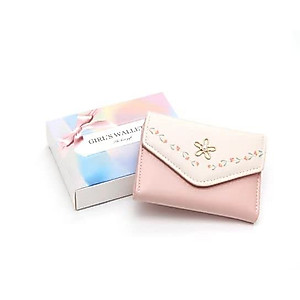 kuifang Girls Cute flowers Print Wallet, Small Tri-folded Aesthetic Wallet, PU Leather Purse Cash Pocket Card Holder ID Window Purse for Women(Pink)