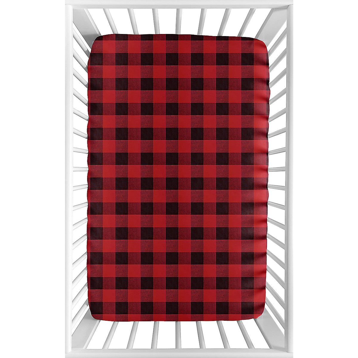 Sweet Jojo Designs Woodland Buffalo Plaid Boy Fitted Mini Crib Sheet Baby Nursery for Portable Crib or Pack and Play - Red and Black Rustic Country Lumberjack