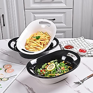 XUEJUN Black Serving Bowls, 12" Large Serving Bowl with Handles Set, Bamboo Fiber Serving Dishes, Oval Serving Platter 1.3 Quarts Set of 2, BPA-free, Reusable, Dishwasher Safe