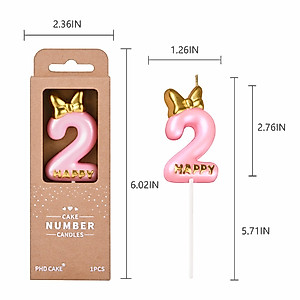 PHD CAKE 2.76 Inch Pink Bowtie 2 Number Birthday Candles, Pink Number Candles, Cake Number Candles, Party Celebration