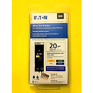 Cutler-Hammer Eaton BRN120A1CS BR 20A 120V 1-Pole Arc Fault/Ground Fault Circuit Breaker, Black