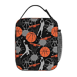 PTPLMM Basketball Lunch Box Insulated Lunch Bag Box kids Girls Boys, Reusable Small Bento Lunch Box Containers for kids Women Men, Durable Cooler Tote Bag Lunchbox for Work/Office/School/Picnic