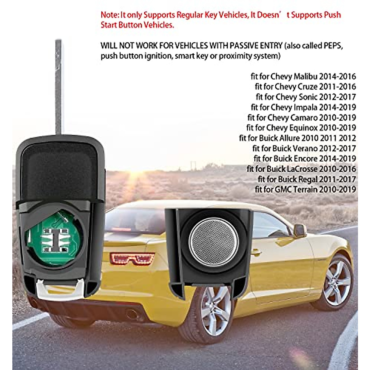 5buttons Flip Key Fob Replacement Fits for Chevy Equinox Camaro 2010-2017 Cruze Malibu Impala Sonic GMC Terrain Buick Lacrosse Regal Verano Encore Car Keyless Entry (Pack of 1)