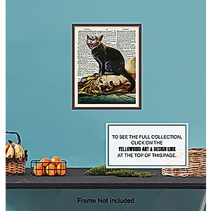 Cat Horror Movie Wall Art & Decor - Black Cat Decorations - Cat Themed Picture Prints - Creepy Gothic Goth Scary Movie Poster - Cat Lover Gifts for Women, Men - Funny Cat Lady Home Decor 8x10