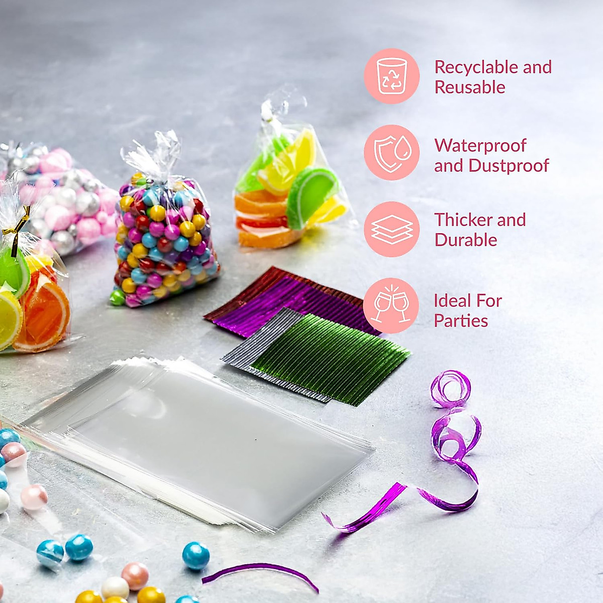 Prestee 200 Pack Clear Plastic Cellophane Bags Goodie Bags 6X10 With 4inches Twist Ties Candy Bags Cookie Bags Treat Bags Clear Gift Bags Cellophane Treat Bags 6x10 Inch (Pack of 200)