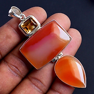 Ravishing Impressions Carnelian & Citrine Gemstone 925 Sterling Silver Pendant Fabulous Handmade Jewellery Gift For Her