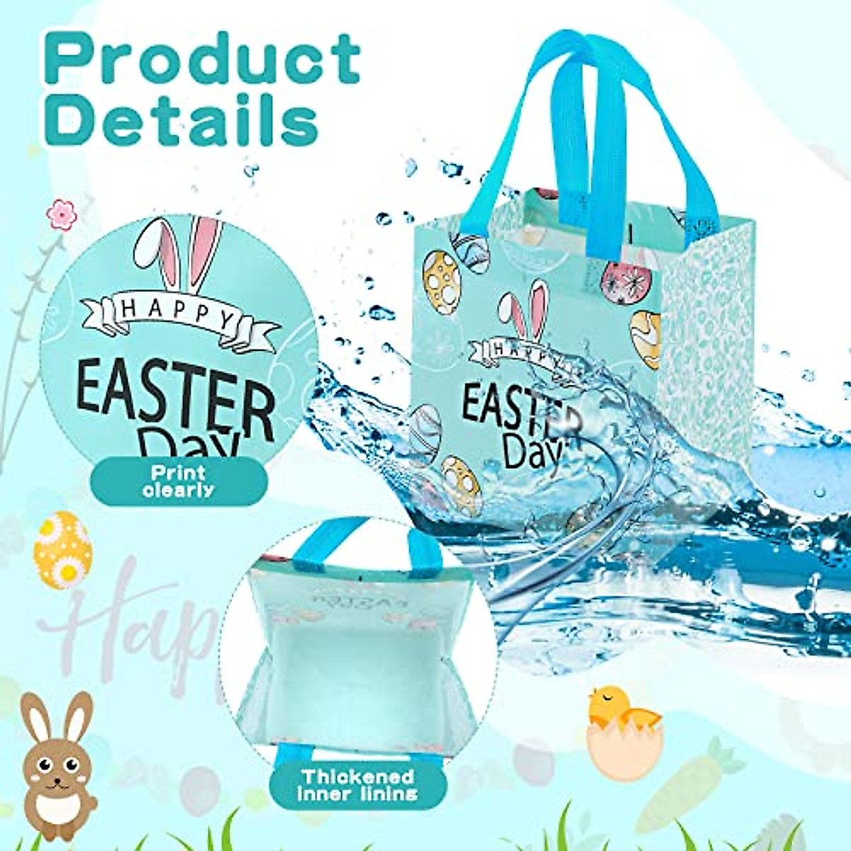 Mixweer 36 Pcs Easter Gift Bags with Handles 7.9 x 7.9 x 5.9 Inches Easter Egg Hunt Candy Bags Reusable Easter Party Treat Goodie Bags for Easter Party Favors, Easter Egg Hunt