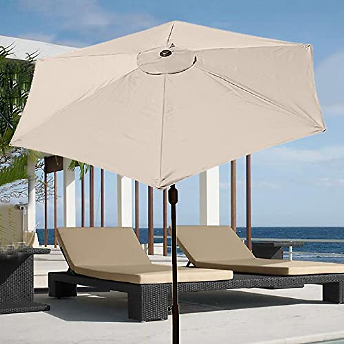IUIBMI 10Ft Patio Umbrella Replacement Canopy 6 Ribs, Outdoor Umbrella Canopy with 6 Ribs Table Market Yard Umbrella Replacement Top Cover for Backyard Garden Beach (Canopy Only) Beige