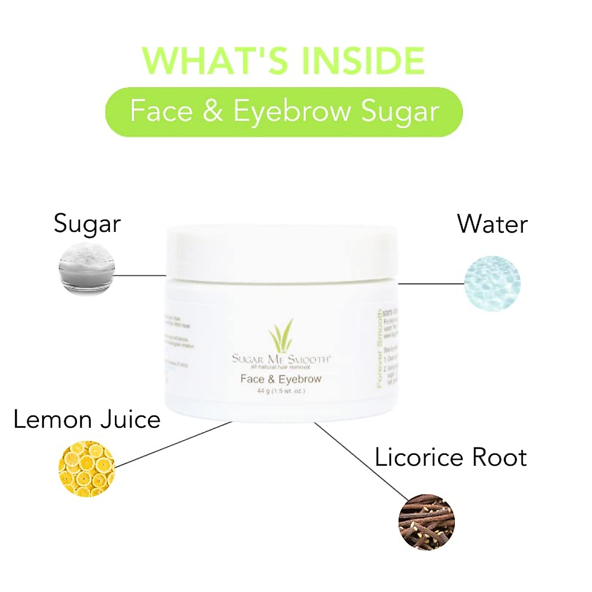 Sugar Me Smooth Face & Eyebrow Sugar Wax Kit – Gentle On Skin And Less Painful Hair Removal In A Simple System, No Strips, No Heat, Water Soluble All-Natural Solution For All Skin & Hair Types