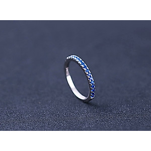 Mesnt 925 Sterling Silver Rings Engagement Ring Wedding Band Rings for Women Stackable Channel Set Cubic Zirconia Women Ring Jewelry Silver-Blue Size 6