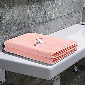 Quera 2 Pack Unicorn Hand Towels 100 Percent Cotton Embroidered Premium Luxury Cute Decor Bathroom Decorative Dish Set for Drying, Cleaning, Cooking,Girls Kids Gift 13.7'' x 29.5'',White,Pink,Rainbow