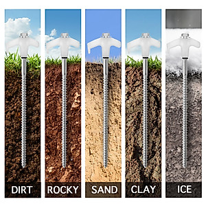 12 Pack Tent Stakes Heavy Duty - 8" Ground Anchors Screw in - Camping Stakes with Grow in The Dark Heads - Metal Threaded Tent Spikes with Hex Head Driver and Storage Box