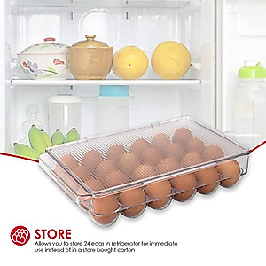 Home Basics Compartment BPA Free Plastic Extra Large Storage Stackable Refrigerator, Clear (24 Egg Holder)