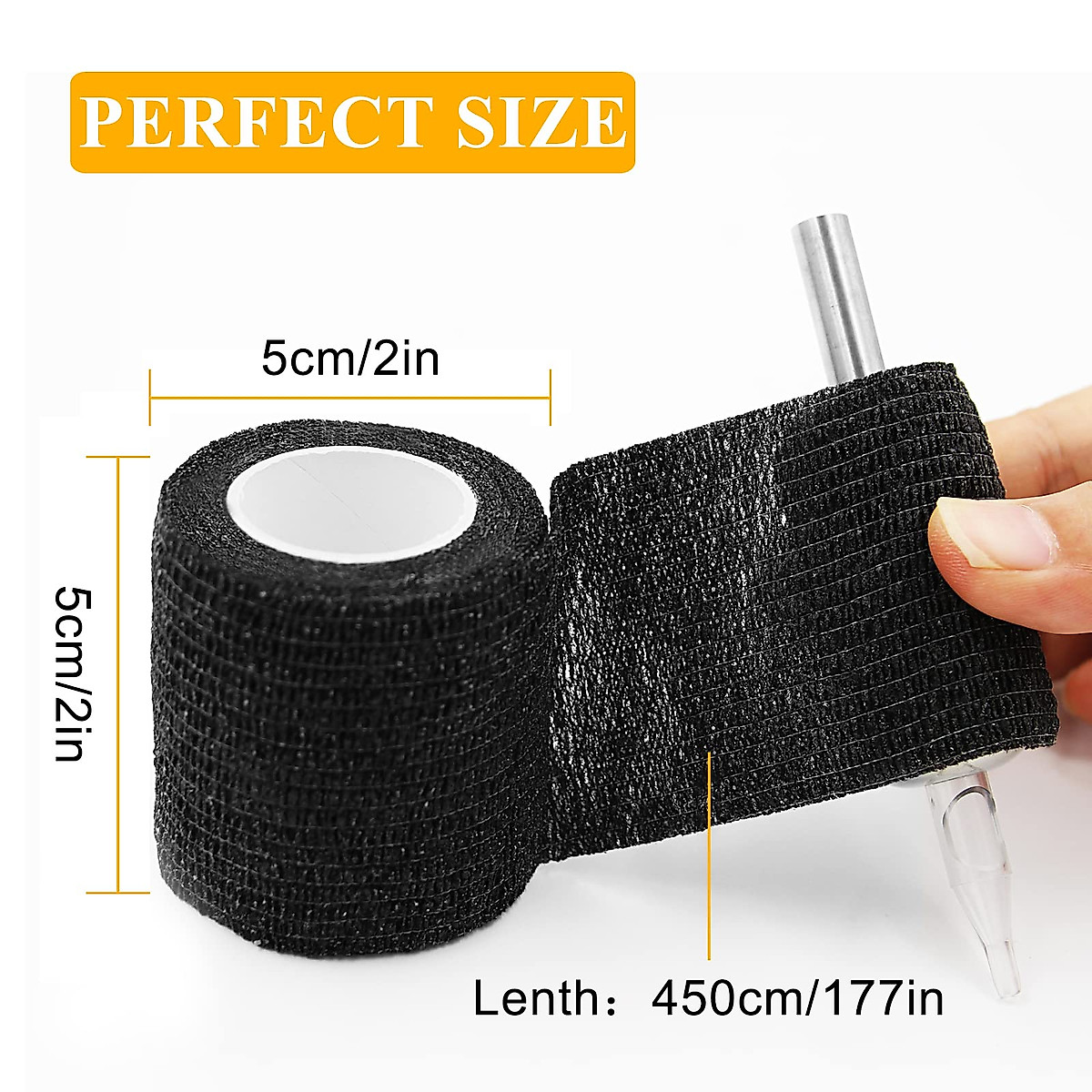 Tattoo Grip Tape - Ruicoo 4pcs Tattoo Grip Wrap Cover Disposable Tape Self-adhesive Bandage 2"x 5 Yards Black Tattoo Grip Tape for Tattoo Machine Grip