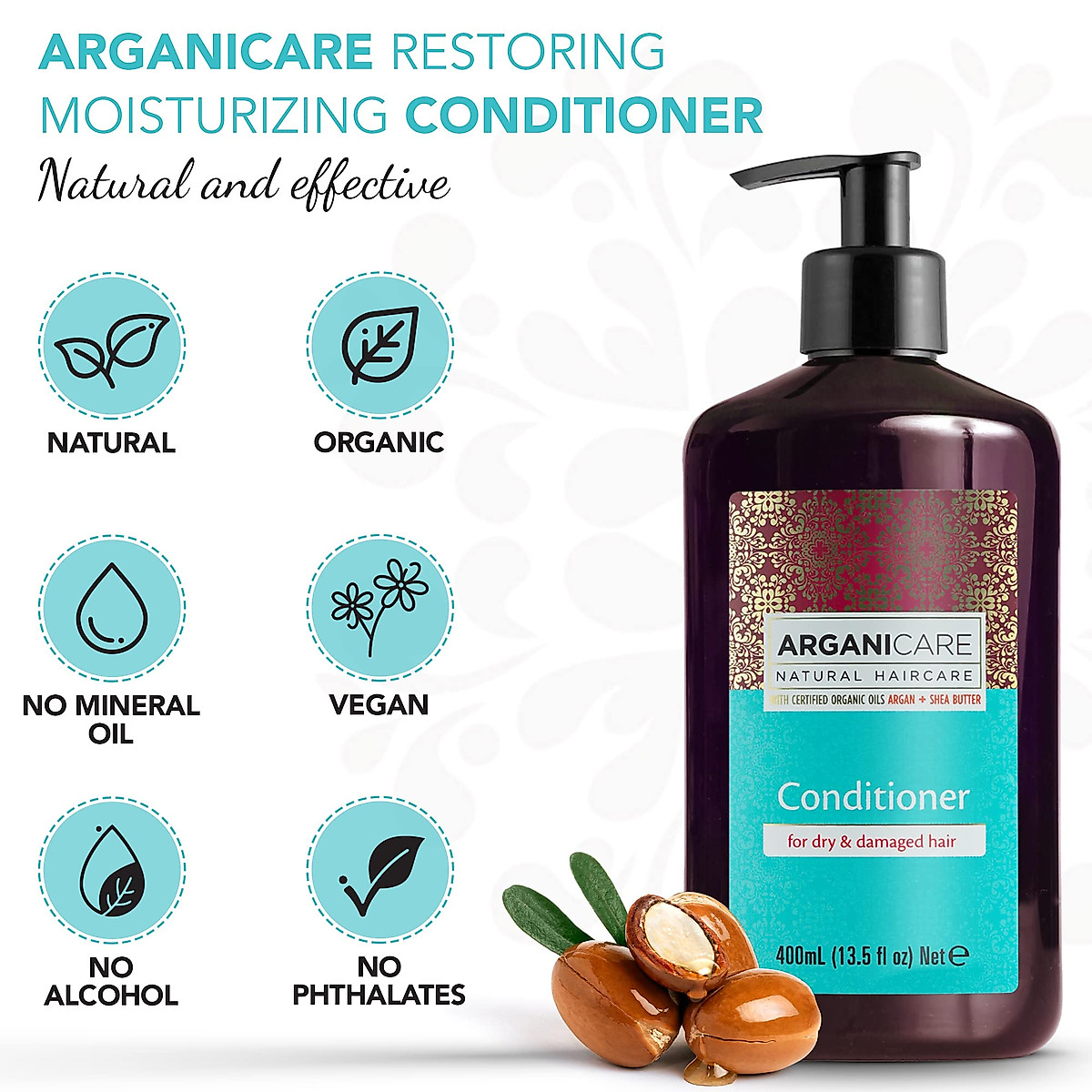 Arganicare Argan Oil Shampoo and Conditioner Set for Dry and Damaged Hair - Moisturizing Deep Conditioning Treatment Enriched with Organic Argan Oil & Shea Moisture for Men, Women and Kids | 27 Fl Oz