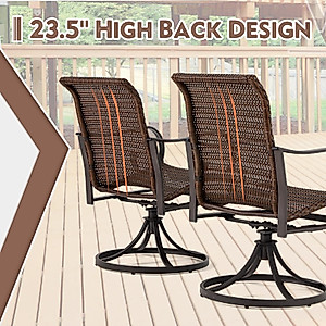 EROMMY Patio Swivel Chairs Set of 2, Heavy Duty Outdoor Dining Chair with 23.5'' High Back, Extra-Large Water-Fall Seat, Rattan Wicker Porch Chair Gentle Rocker for Outside Dark Brown