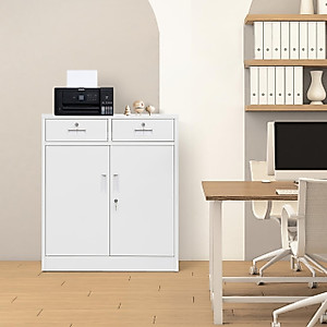 BESFUR 2 Drawers Metal Cabinet, 36” Locking File Cabinet for Garage、Classroom and Office - White