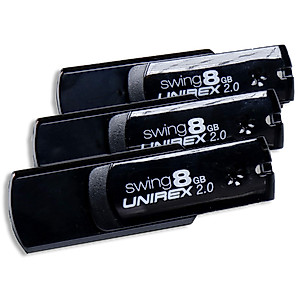 Unirex 3 Pack Swing 8GB USB 2.0 Thumb Drive, Black | Memory Stick Storage is Compatible with Computer, Tablet, or Laptop