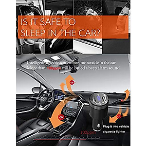 Multi-Function Car Carbon Monoxide Detector, Fast Car Charger, Quick Charge 3.0 Adapter with Dual QC3.0 USB Ports, CO Alarm Detector in Car with LCD Digital Display(Black)