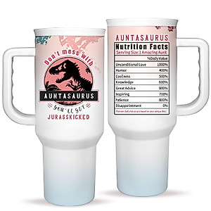 Aunt Tumbler Gift for Aunt For Mothers Day from Niece Aunty Gifts from Nephew - 40oz Gradient Pink Funny Tumbler Dinosaur Cup - Unique Birthday Gift Thank You Christmas Gifts for Aunts