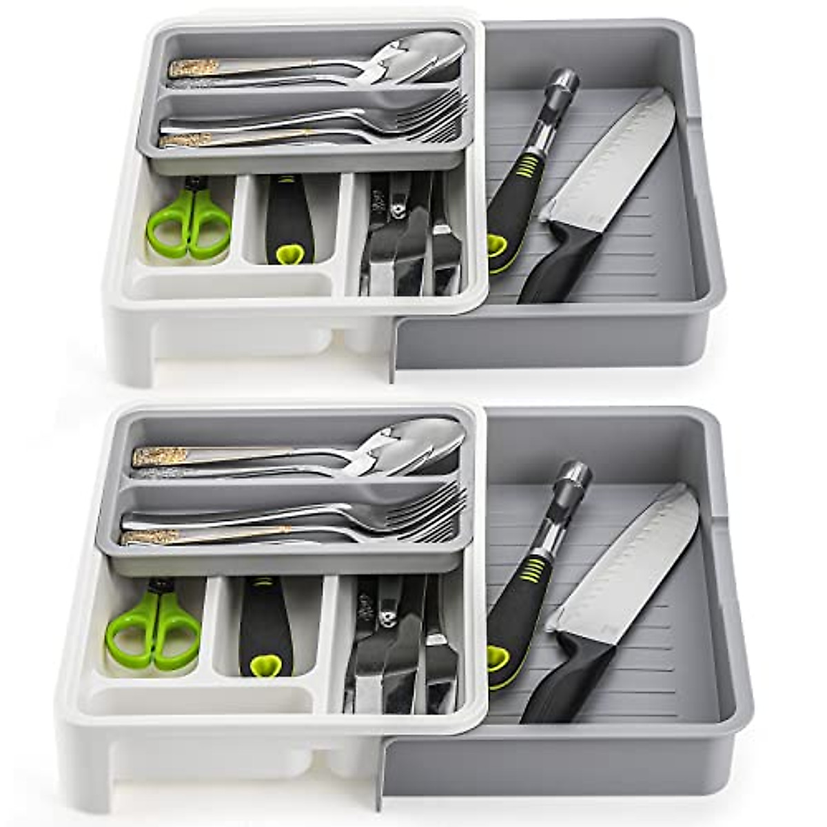 Suwimut 2 Pack Expandable Drawer Organizer, Flatware Drawer Tray Silverware Organizer Utensil Holder Cutlery Tray with Drawer Dividers for Kitchen Utensils and Flatware, Office, Bathroom