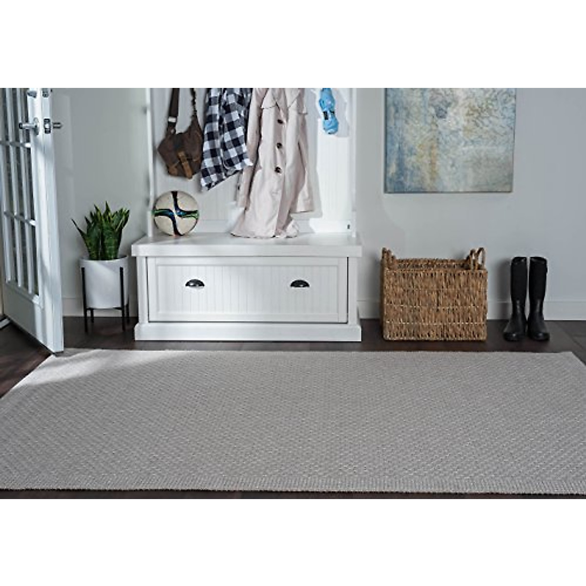 Largo Modern Solid Cream Rectangle Easy-Care Indoor/Outdoor Area Rug, 5' x 7'