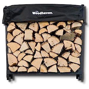 Woodhaven 3 Foot Black Firewood Rack With Cover - Metal Log Holder - Made In USA - Strong Powder Coat Finish - Easy Slide Together Assembly - No Hardware Needed