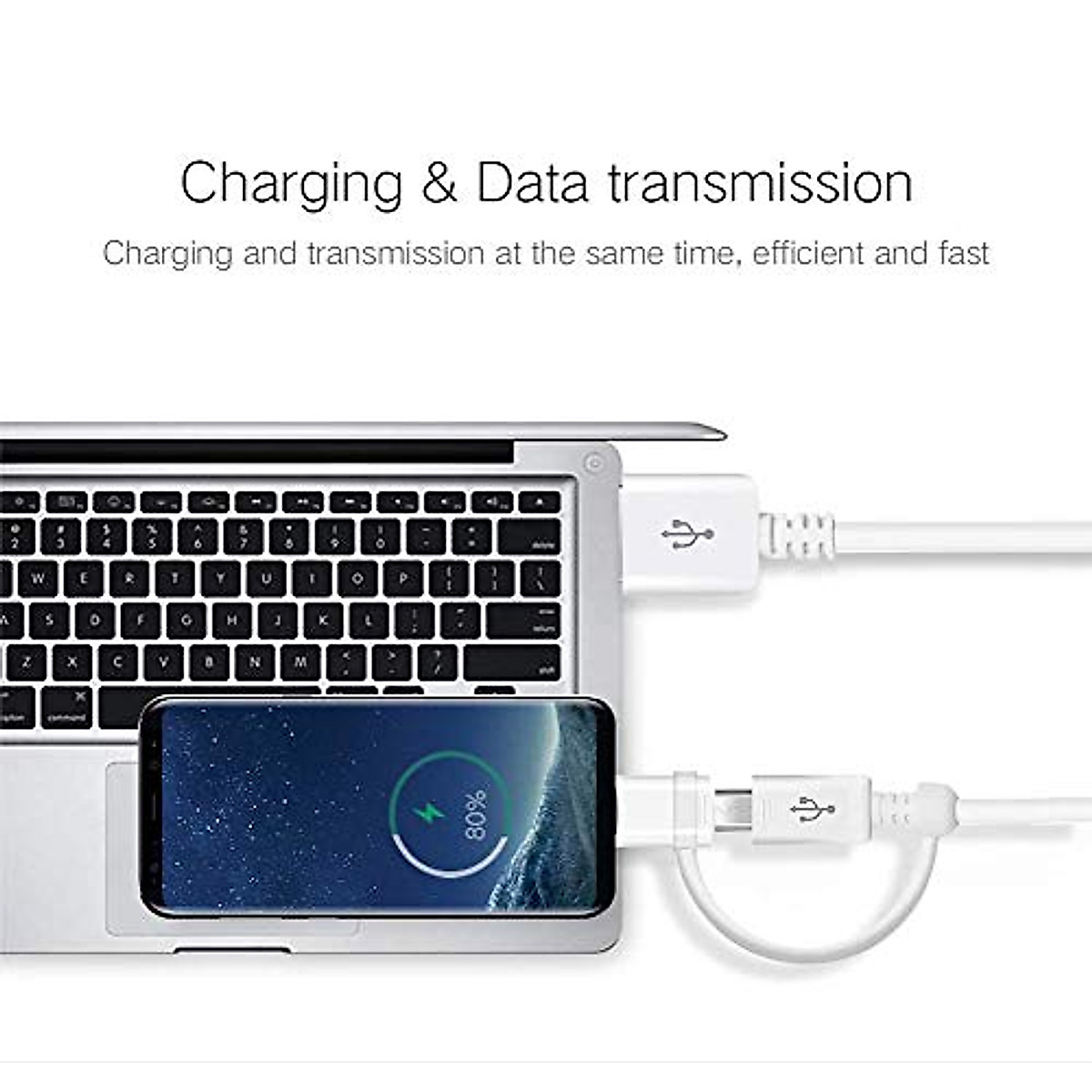 Dual MicroUSB + USB-C Switch Cable Compatible with Samsung Godiva Provides All Around True USB Fast Quick Charging Speeds! (White)