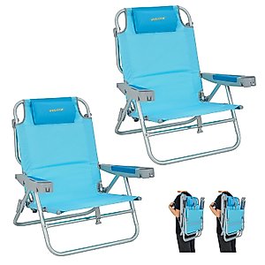 #WEJOY 2 Pack Oversized Backpack Beach Chair, 5 Adjustable Folding Reclining Beach Chairs,Portable High Back Low Chair with Backpacking Strap,Bottle Opener,Phone&Cup Holder for Camping Sand,300 Lbs
