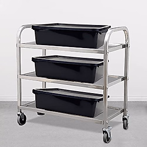 Pekky 13 L Food Service Bus Tubs with Lids, 3 Packs Commercial Tote Box, Black