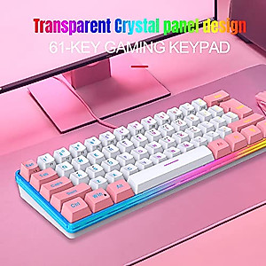 Snpurdiri 60% Wired Gaming Keyboard, True RGB Backlit Ultra-Compact Mini 61 Keys Keyboard for PC/Mac Gamer, Typist, Travel, Easy to Carry on Business Trip(Pink-White)