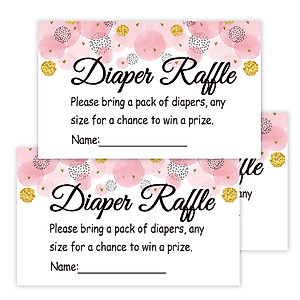 50 Pink Wave Point Diaper Raffle Tickets for Baby Shower Invitation Inserts, Baby Shower Game Cards.