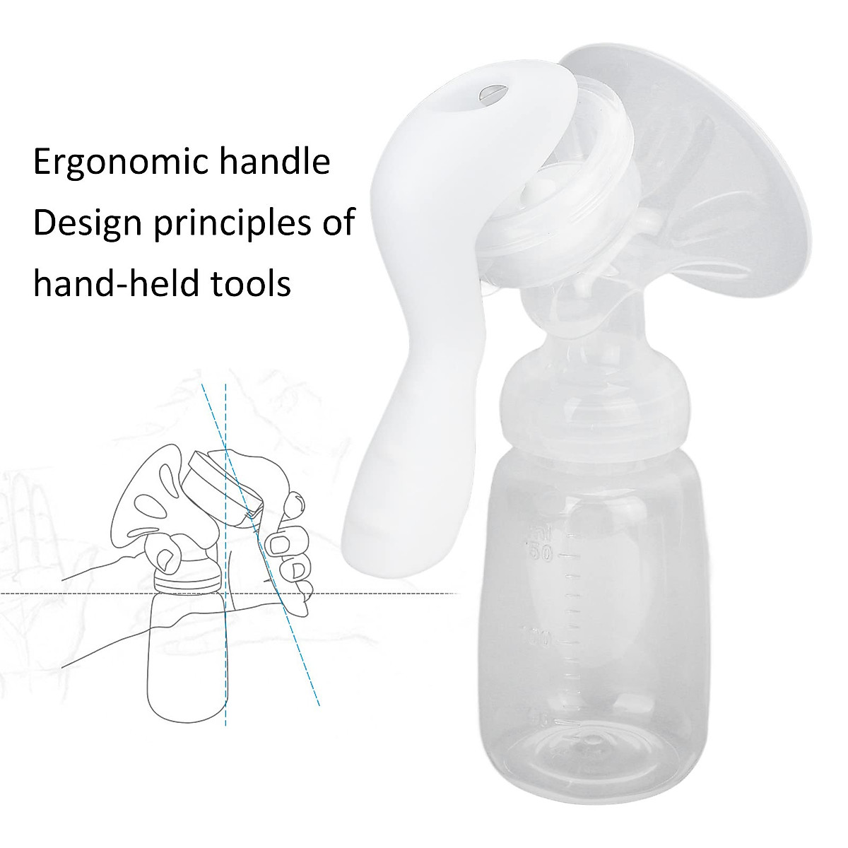Breast Pump, Adjustable Suction Silicone Hand Pump Breastfeeding, Portable Manual Breast Pump for Nursing Mothers, White, Mothers Day Gifts