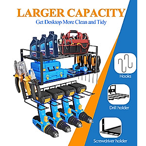 LIONONLY Power Tool Organizer Wall Mount Tool Storage Rack Holds 200 Lbs, GarageTool Organizers with 8 Drill，Wall Mount Drill Holder Rack for Easy Installation, 2 PACK