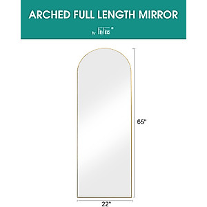 TinyTimes 64''x21'' Arched Full Length Mirror with Stand, Full Body Mirror, Mirror Full Length, Gold Floor Mirror Freestanding, Wall Mounted Mirror for Bedroom Living Room Cloakroom, Gold
