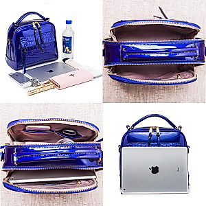 Chikencall Women’s Patent Leather Handbag and Purses Crocodile Pattern Shell Shoulde Bags Ladies Satchels Crossbody Bag Blue