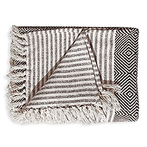 Countryside Cotton Throws with Fringes 460 GSM - Chevron Decorative Throw Blanket for Couch, Sofa, Bed, Everyday Use - Black and White (50" X 60")