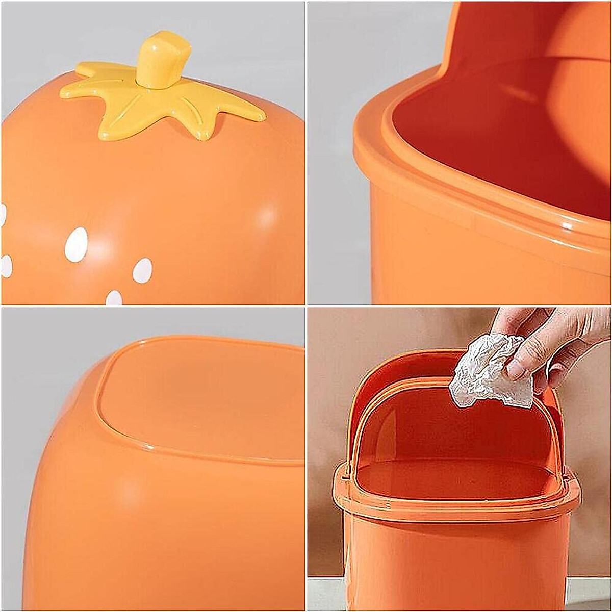 XCYSHPMY Cute Garbage Can Countertop Trash Can Strawberry Desktop Trash Can TabletopTrash Can Mini Trash can for Bedroom Living Room Bathroom Small Wastebasket with Lid (Orange)